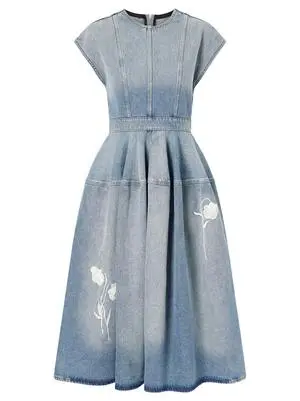 Erdem Floral Appliqué Denim Midi Dress - Blue
