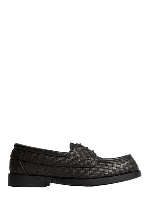 Bottega Veneta Woven Leather Boat Shoes - Black