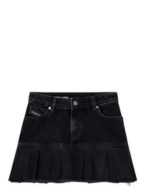 DIESEL® Denim Pleated Mini Skirt With Frayed Hem - Black
