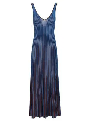Staud Sleeveless V-neck Striped Maxi Dress - Blue