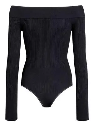 Alaïa Ribbed Knit Off-shoulder Bodysuit - Black