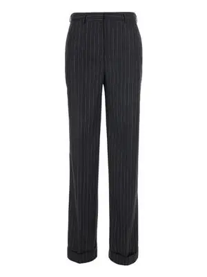 SEMICOUTURE Lola Wool Blend Striped Trousers - Grey