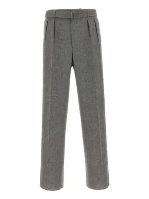 Tagliatore Pleated Wide-leg Trousers In Virgin Wool Herringbone - Grey