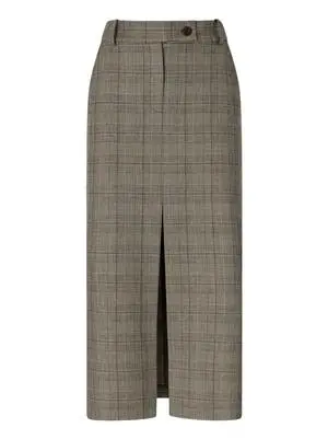 Pinko Plaid Maxi Skirt With Front Slit - Gray