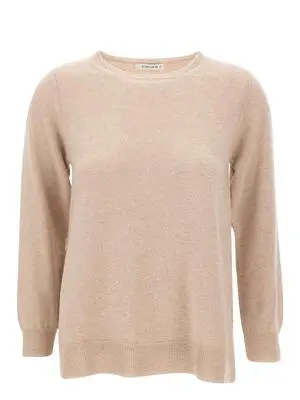KANGRA Crew Neck Knitted Sweater With Side Slits - Beige
