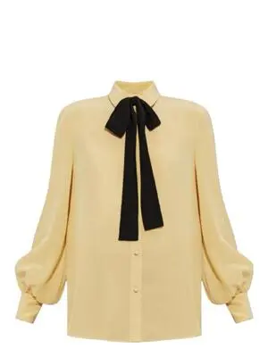 Valentino Garavani Long Sleeve Shirt With Tie Neck - Nude