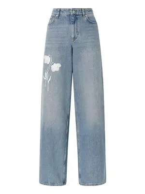 Erdem Mid-rise Straight-leg Floral-embroidered Jeans - Gray