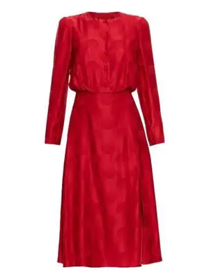 Valentino Garavani Round Neck Long Sleeve Dress With Patterned Detail - Red