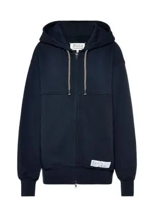 MAISON MARGIELA Washed Cotton Zip-up Hooded Sweatshirt With Graphic Detail - Blue