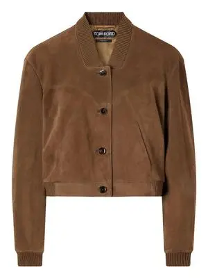 TOM FORD Cropped Suede Bomber Jacket - Brown