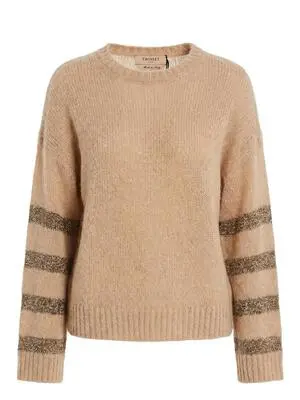 TWINSET Striped Blend Sweater With Sequin Embellishments - Nude