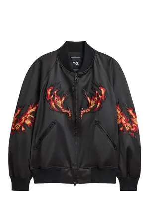 Y3 Embroidered Graphic Satin Souvenir Jacket - Black