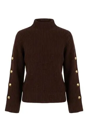 TWINSET Ribbed Mock Neck Button Detailed Long Sleeve Jumper - Black