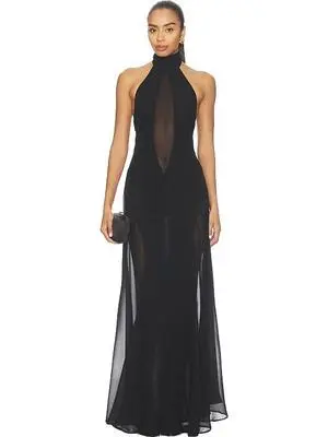 Delfi Sahara Maxi Dress With Halterneck - Black