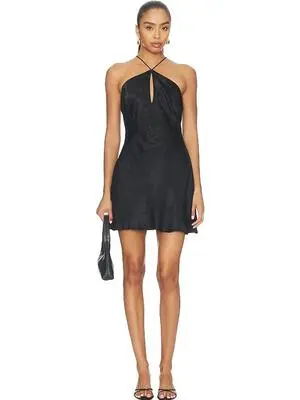 For Love & Lemons Adrift Satin Halter Mini Dress - Black
