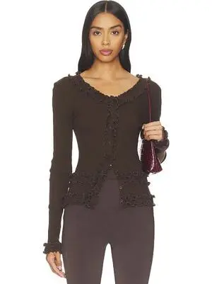 OPERASPORT Caroline Seamless Cardigan With Ruffle Trim - Brown