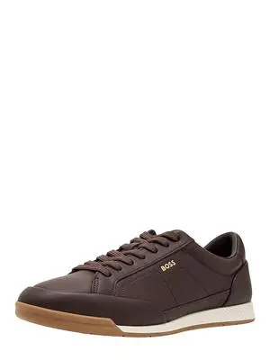 BOSS Nitan Leather Low Top Sneakers - Brown