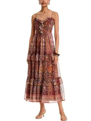 Aqua Paisley Border Ruffled Midi Dress - Multi