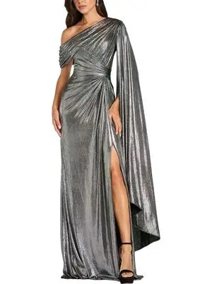 Tadashi Shoji Metallic One-shoulder Maxi Dress - Silver