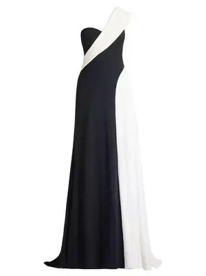 Tadashi Shoji Belman One-shoulder Draped Gown Dress - Black