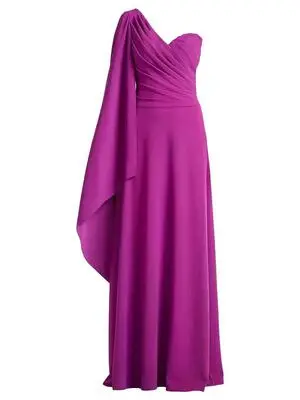 Tadashi Shoji Alney One-shoulder Draped-sleeve Maxi Dress - Purple