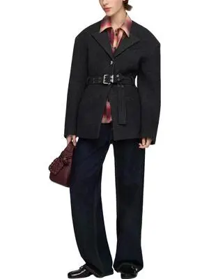 GANNI Belted Wool Jacket - Grey