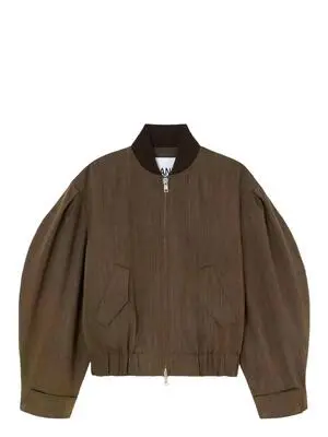 GANNI Mélange Effect Puff-sleeve Bomber Jacket - Brown