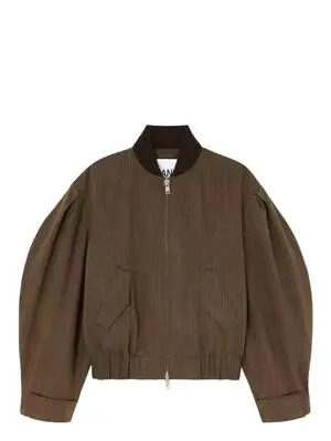 GANNI Wool Melange Bomber Jacket - Brown