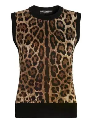 Dolce & Gabbana Leo-print Wool Crewneck Top - Neutrals