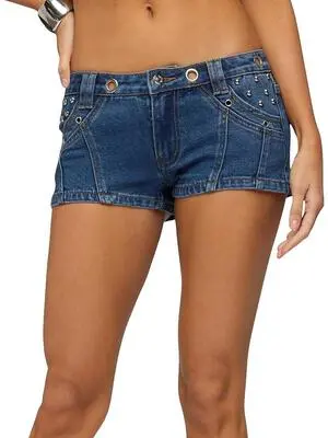 EDIKTED Danikah Stud & Grommet Denim Micro Shorts - Blue