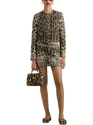 Dolce & Gabbana Leo-print Brocade Single-breasted Jacket With Jewel Buttons - Neutrals