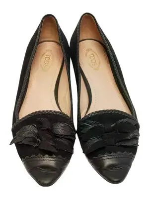 TOD'S Tod's Vintage Black Pointed Toe Bow Detail Ballet Flats