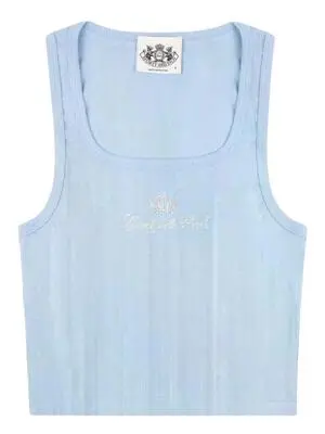 Juicy Couture Ribbed Knit Crystal Embellished Cropped Top - Blue