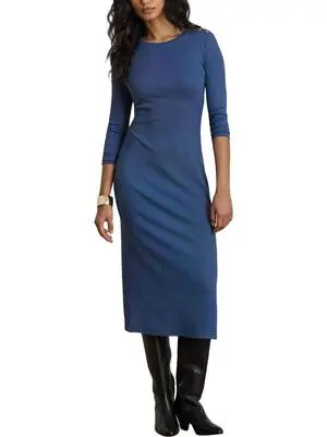 Ralph Lauren Button-trim Rib-knit Midi Dress - Blue