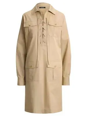 Ralph Lauren Lace-up Detail Mini Shirt Dress - Neutrals