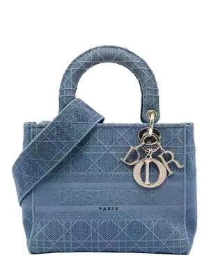 Dior Canvas Cannage Lady D Lite Satchel - Blue