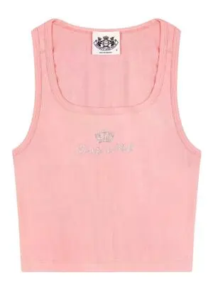 Juicy Couture Ribbed Knit Crystal Embellished Square Neck Tank Top - Pink