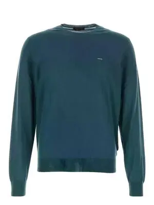 Prada Superfine Wool Crew-neck Sweater With Embroidered Logo - Blue