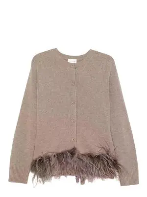 P.a.r.o.s.h P.A.R.O.S.H. Feather-Trim Tied-Back Cardigan Neutrals