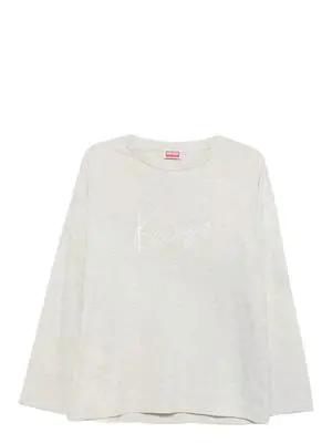 Kenzo Signature Logo Embroidered Long Sleeve T-shirt - Grey