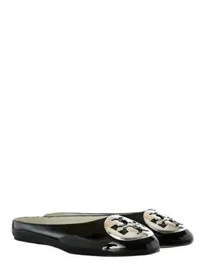 Tory Burch Logo Plaque Patent Calf Leather Mules - Black