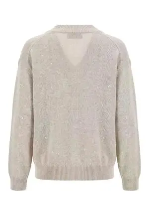 Brunello Cucinelli Sequin Embellished V-neck Sweater - Neutrals