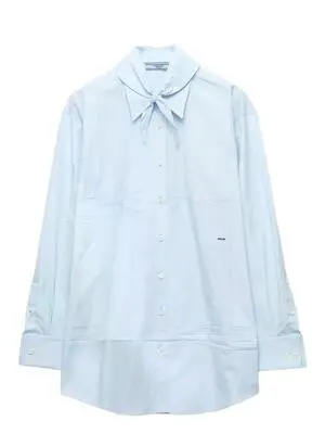 Prada Cotton Poplin Shirt With Detachable Scarf - Blue