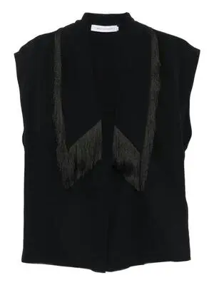 SIMONA CORSELLINI Sleeveless Fringe Trim Shirt - Black
