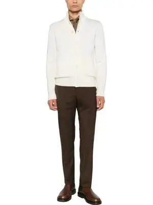 ZANONE Ribbed-knit High-neck Wool Cardigan - Neutrals