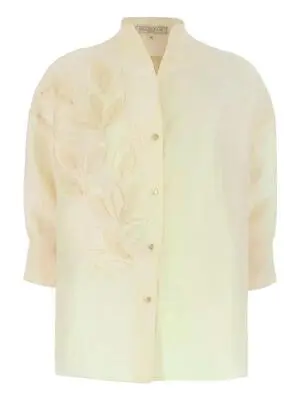 ANTONELLI FIRENZE Antonelli Sequin Embellished Leaf-Patch V-Neck Shirt