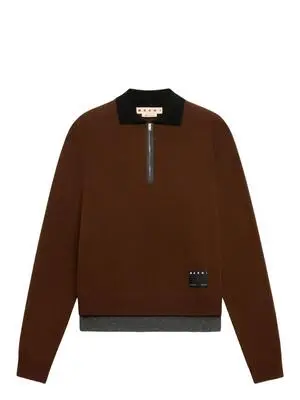 Marni Cashmere Layered Effect Polo Jumper - Brown