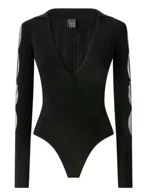 Pinko Ribbed Cut-out Bodysuit With V-neck - Black