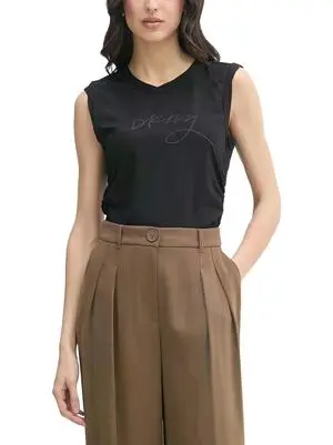 DKNY DKNY Black Logo Print Ruched T-Shirt