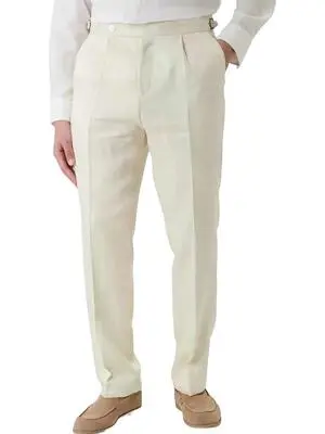 BOSS Pleated Tapered-leg Linen Trousers - Neutrals